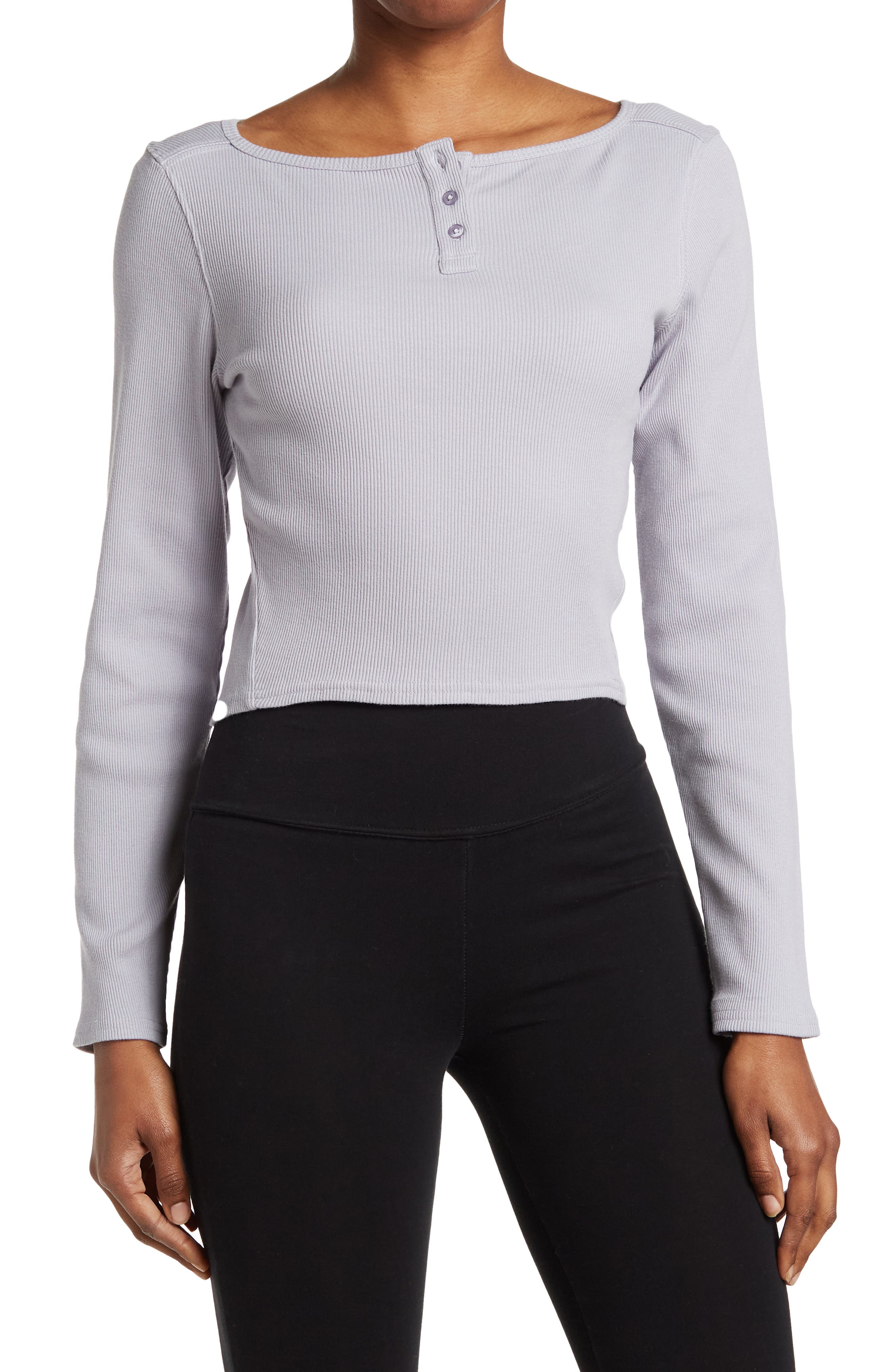 Z by Zella Tiny Dancer Cropped Ribbed Knit Henley | Nordstromrack