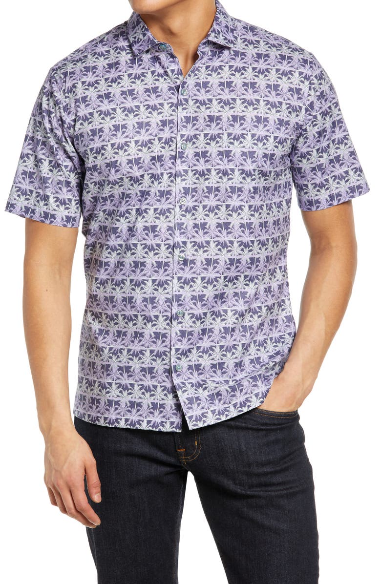 Tori Richard Line Drive Palm Print Short Sleeve Cotton Button-Up Shirt ...