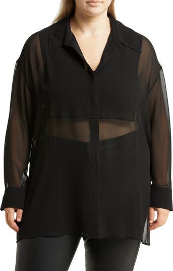 Treasure & Bond Bib Front Sheer Button-Up Shirt | Nordstrom