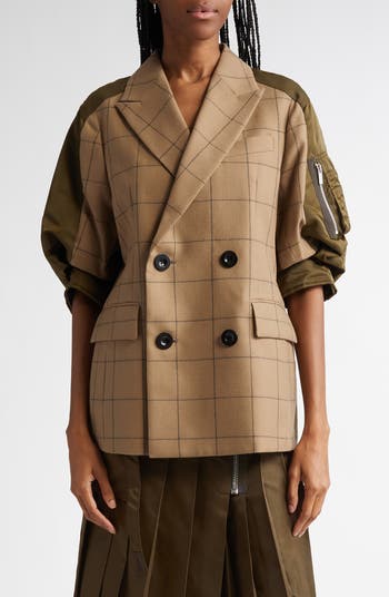 Sacai Windowpane Mixed Media Jacket | Nordstrom