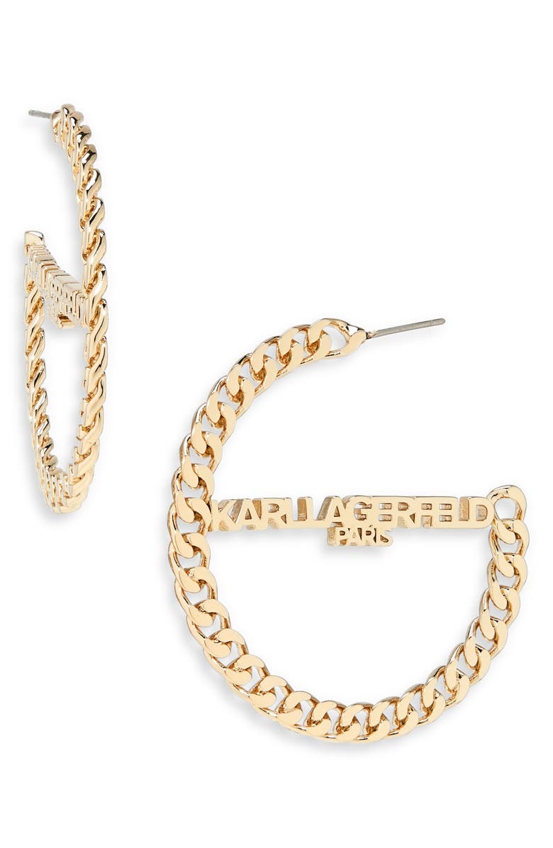 KARL LAGERFELD PARIS Logo Curb Chain Hoop Earrings | Nordstromrack
