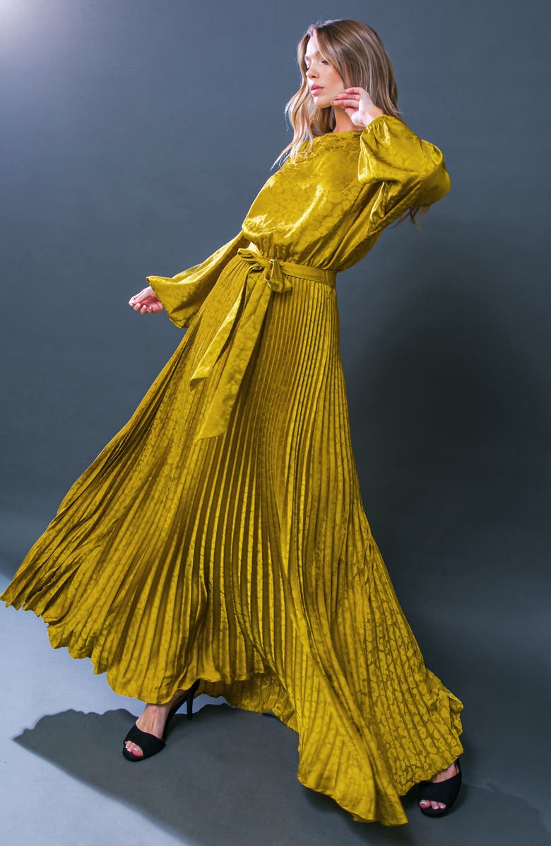 FLYING TOMATO Animal Print Blouson Sleeve Pleated Maxi Dress ...