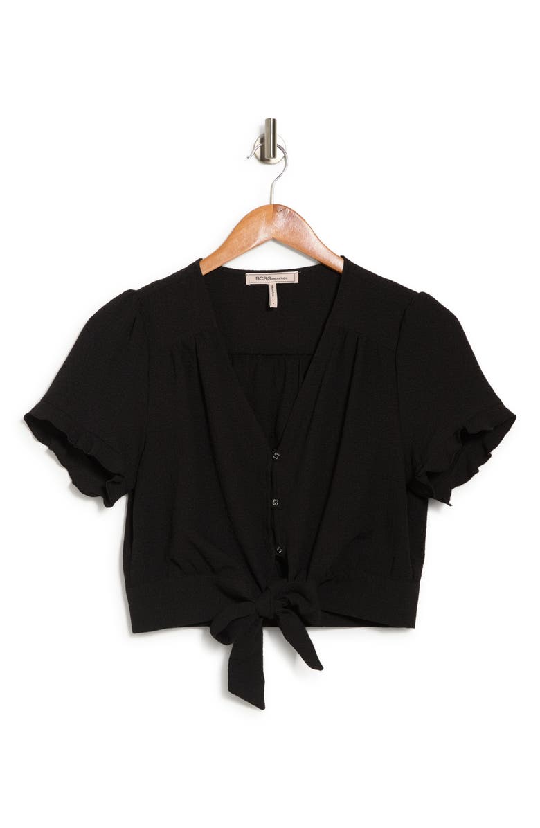 BCBGeneration Short Sleeve Tie Front Button Top | Nordstromrack