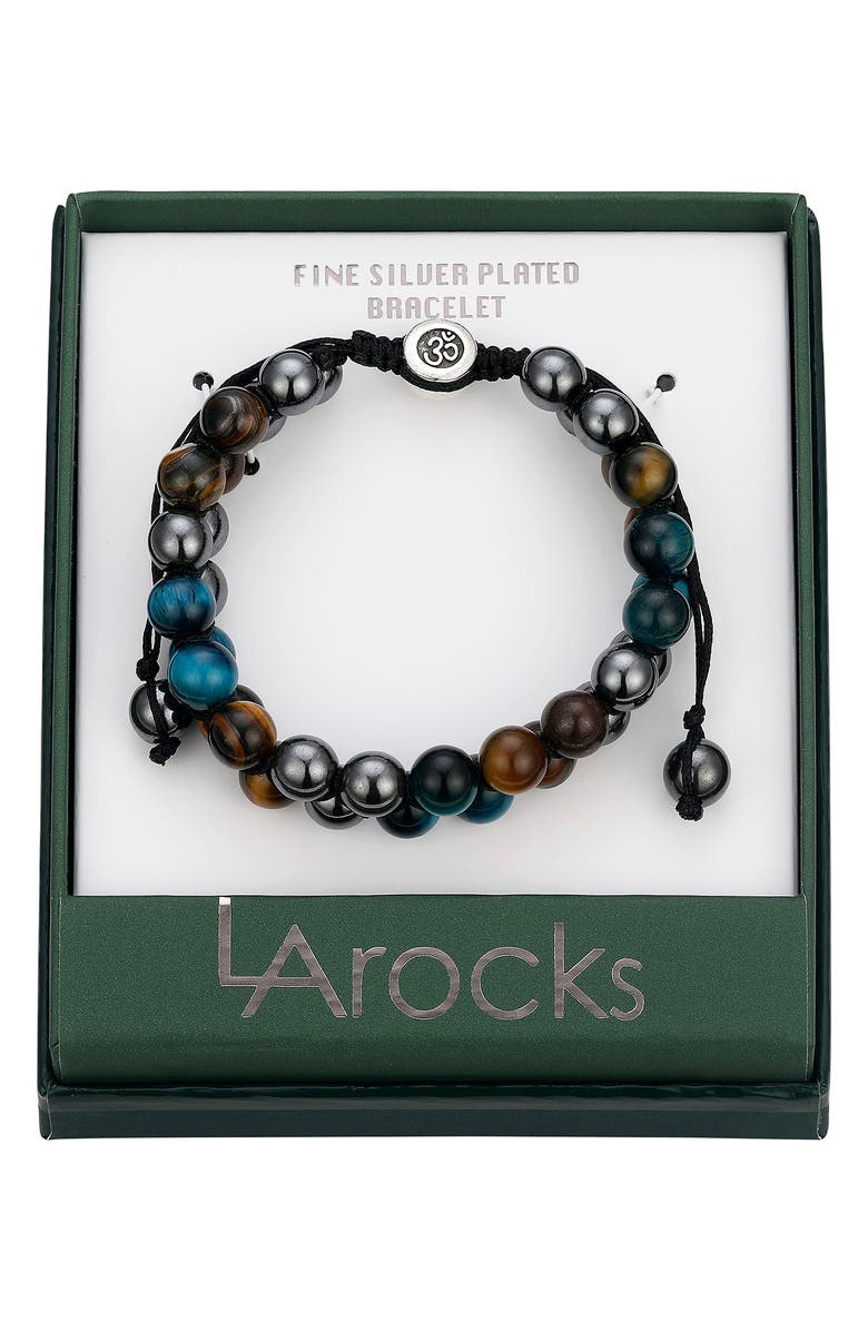 LA ROCKS Brown & Blue Tiger Eye Beaded Slider Bracelet | Nordstromrack