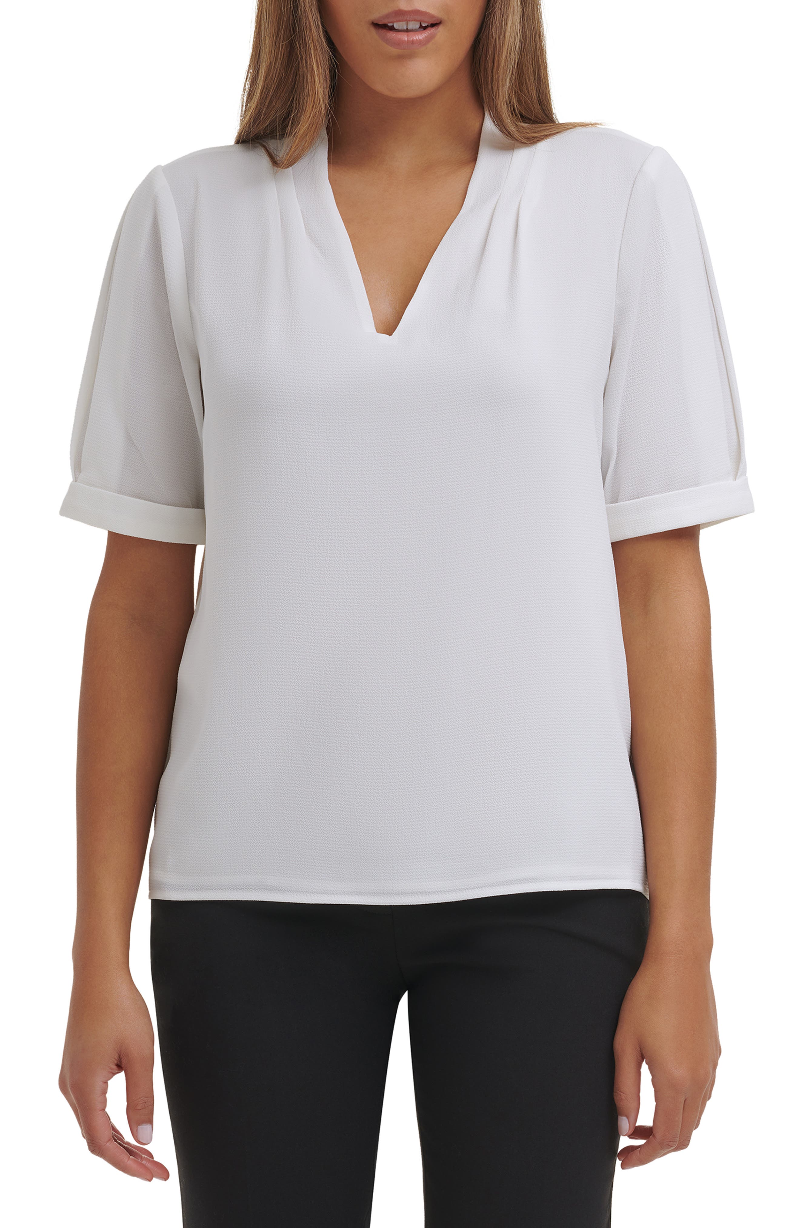 Calvin Klein Pleated V-Neck Woven Blouse | Nordstromrack