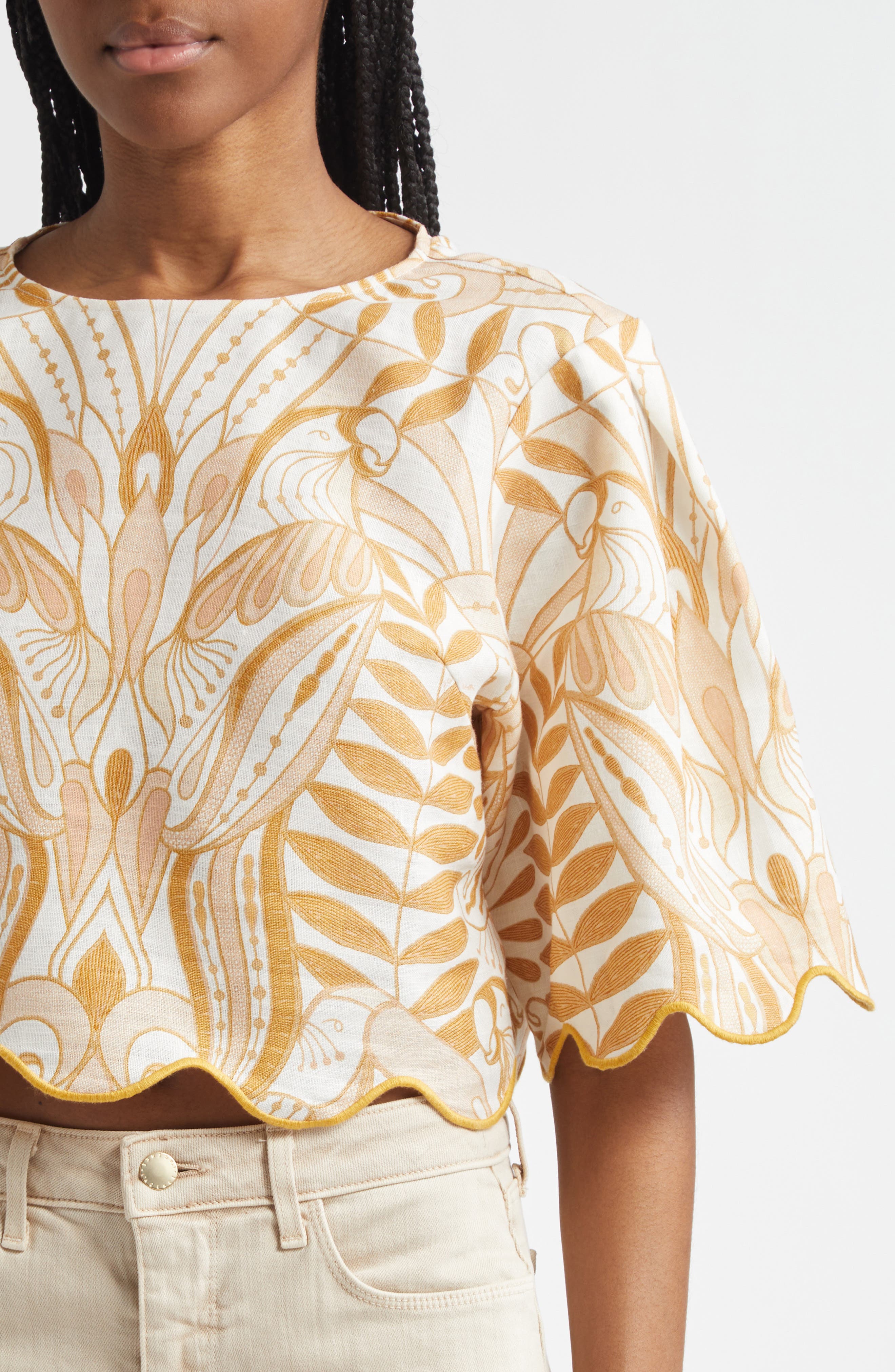 FARM Rio Lace Nature Linen Top | Nordstrom