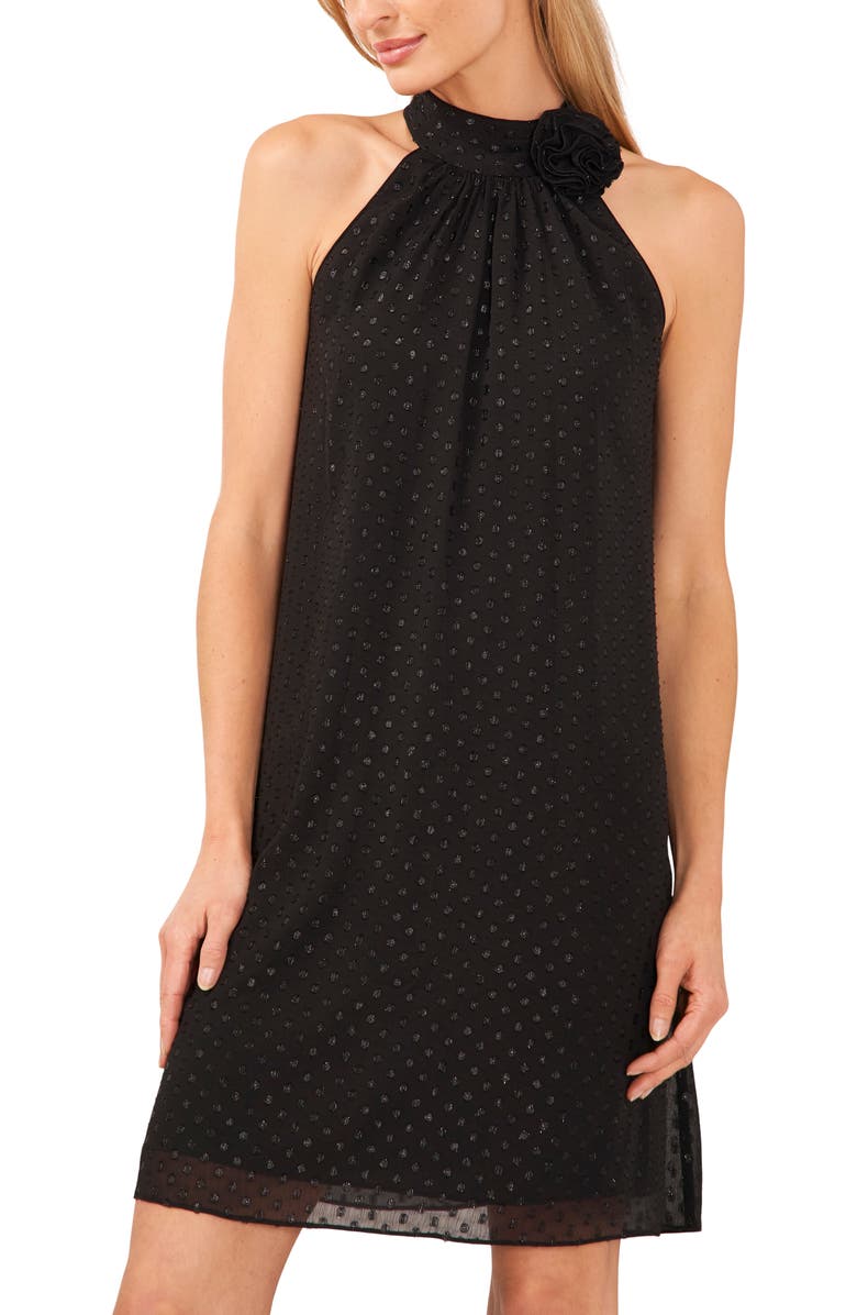 CeCe Metallic Rosette Clip Dot Chiffon Dress | Nordstrom