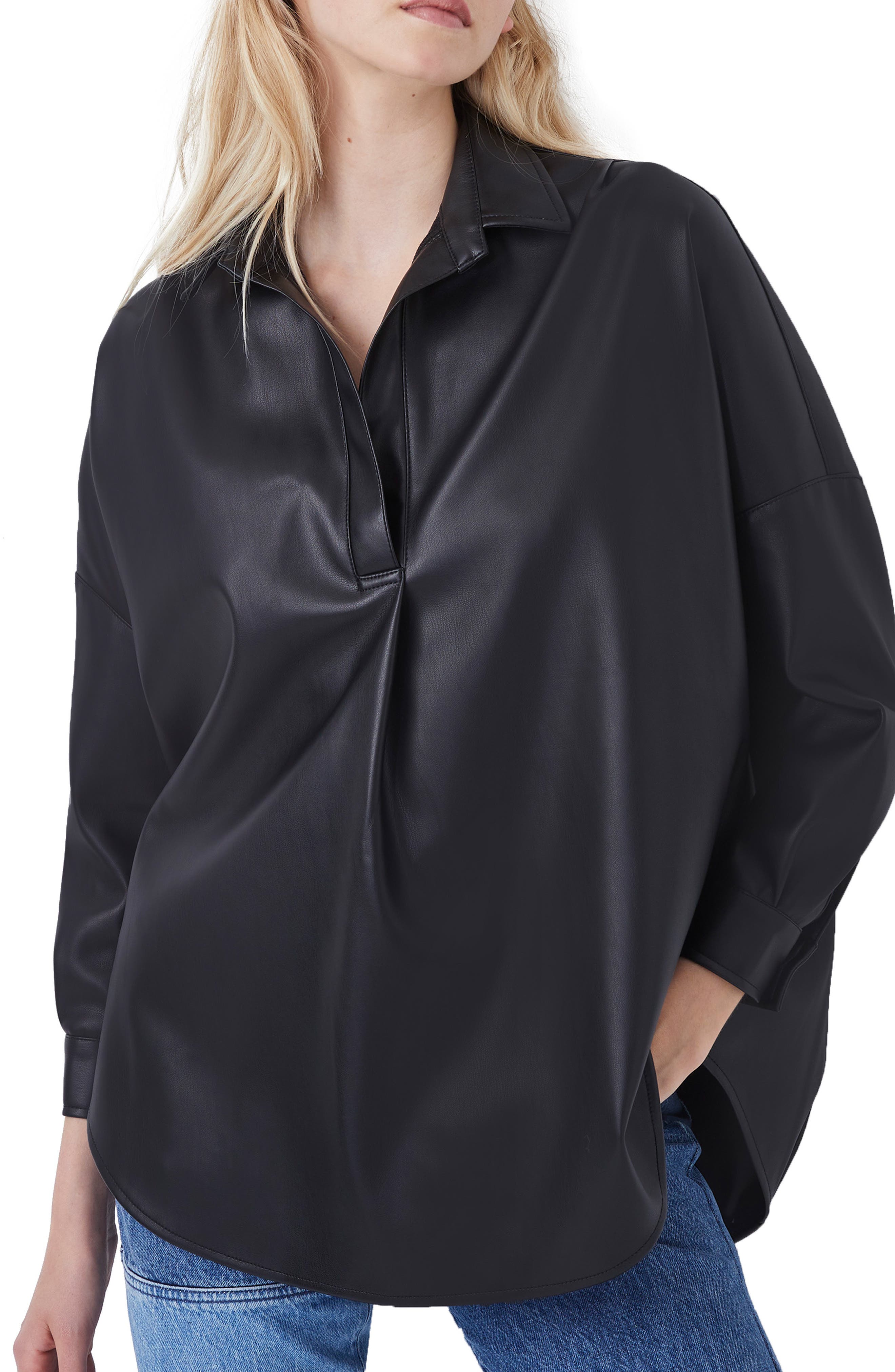 French Connection Faux Leather Popover Shirt | Nordstromrack