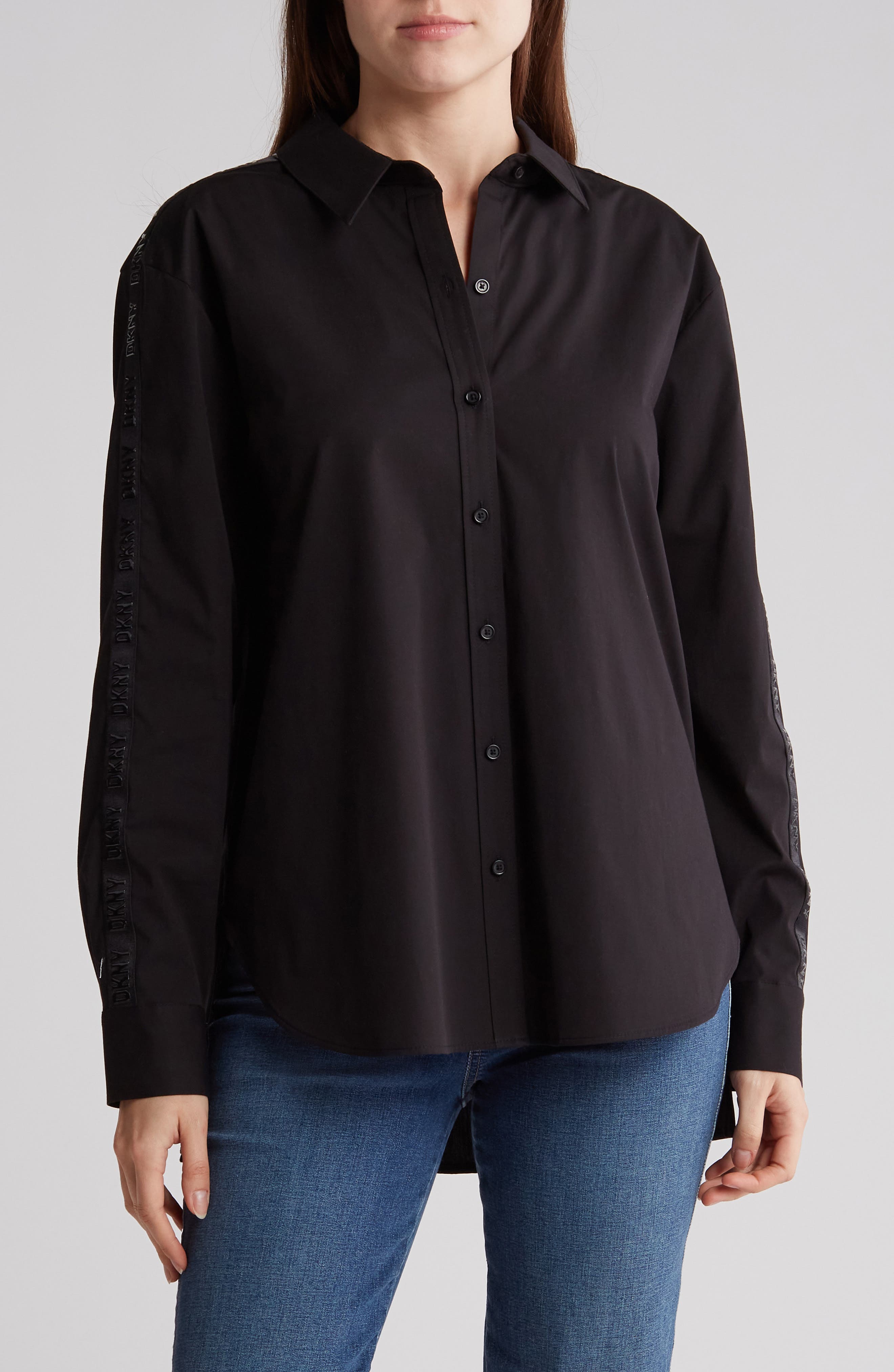 Logo Trim High-Low Button-Up Shirt (Women) | Nordstromrack