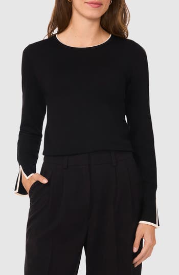 Halogen® Contrast Trim Split Cuff Sweater | Nordstromrack