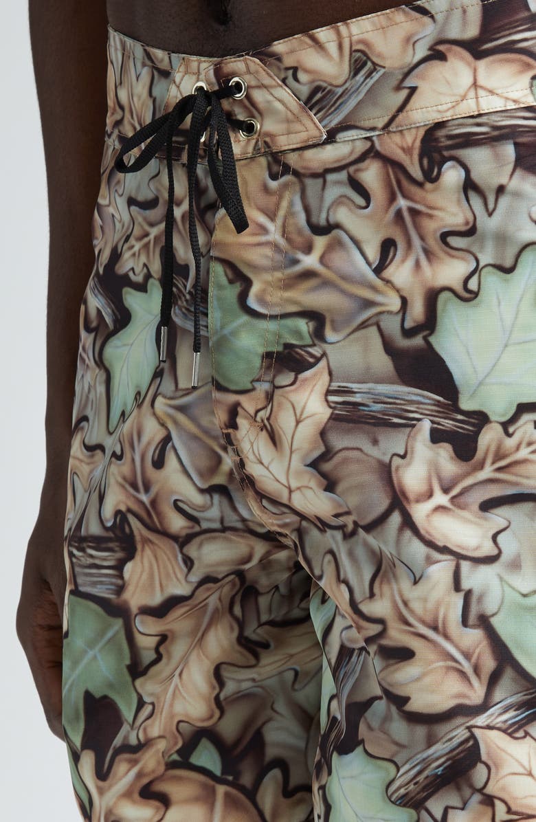 STOCKHOLM SURFBOARD CLUB Bernie Airbrush Leaf Print Ripstop Swim Trunks ...