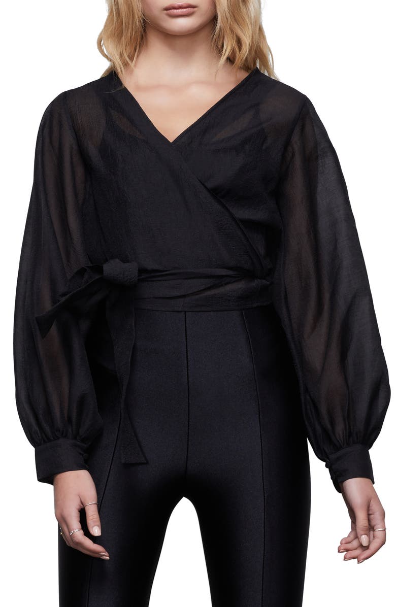 Good American Organza Surplice Neck Waist Tie Wrap Top | Nordstromrack