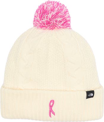 The North Face Minna Breast Cancer Ribbon Cable Knit Pompom Beanie ...
