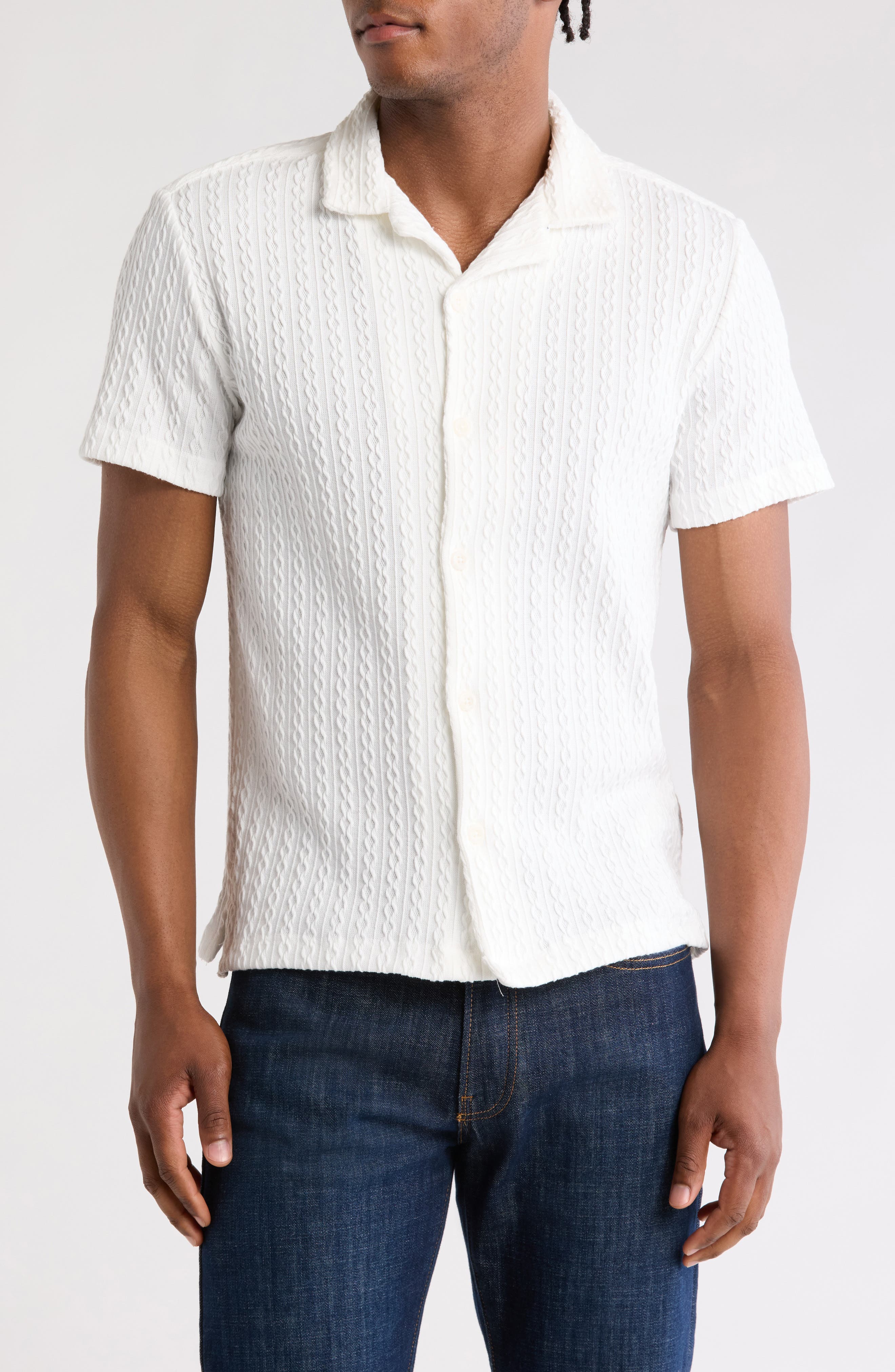 DENIM AND FLOWER Textured Camp Shirt | Nordstromrack