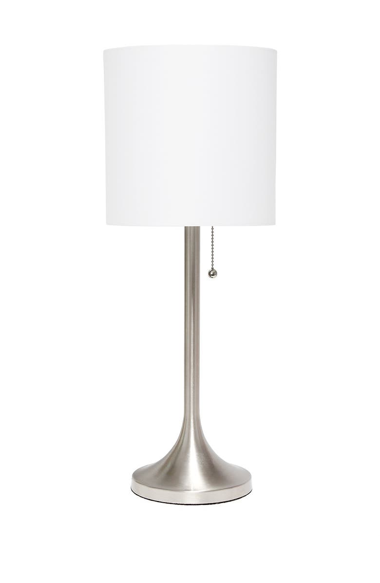 LALIA HOME Brushed Nickel Tapered Table Lamp with White Fabric Drum ...