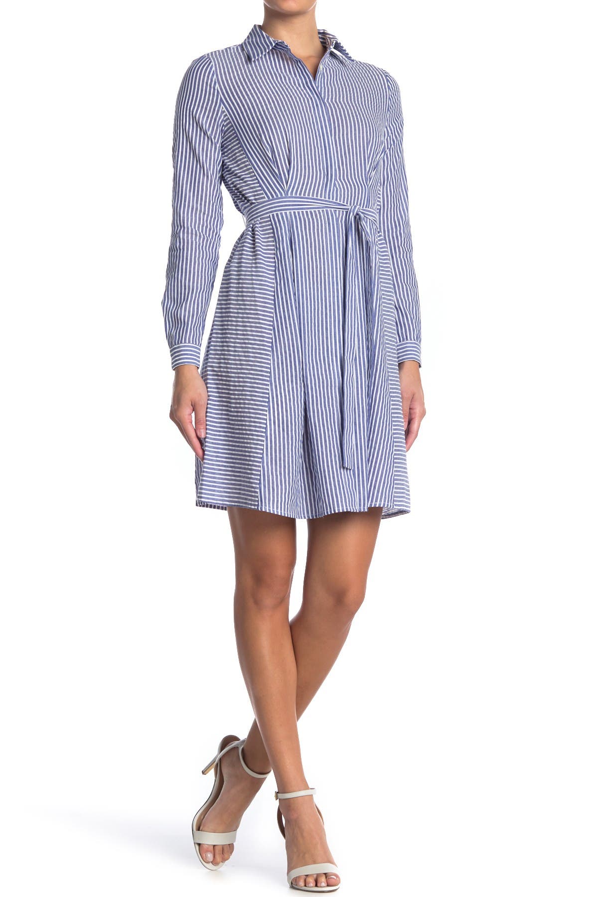 FRNCH Stripe Print Tie Waist Shirtdress (Women) | Nordstromrack