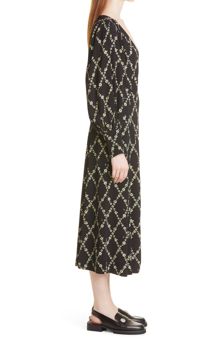 Ganni Floral Print Long Sleeve Crepe Dress | Nordstrom