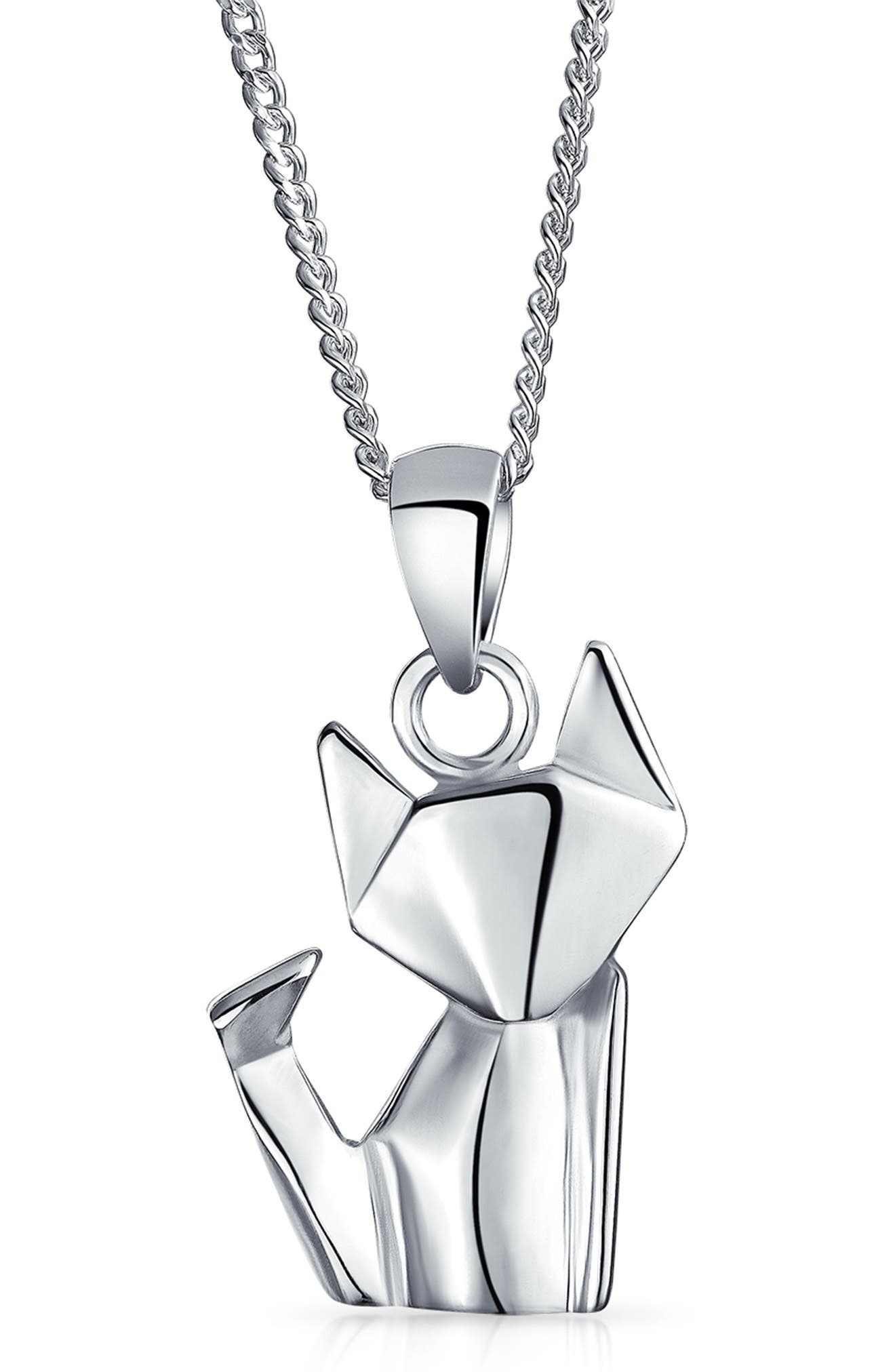 BLING JEWELRY Sterling Silver Origami Cat Pendant Necklace | Nordstromrack
