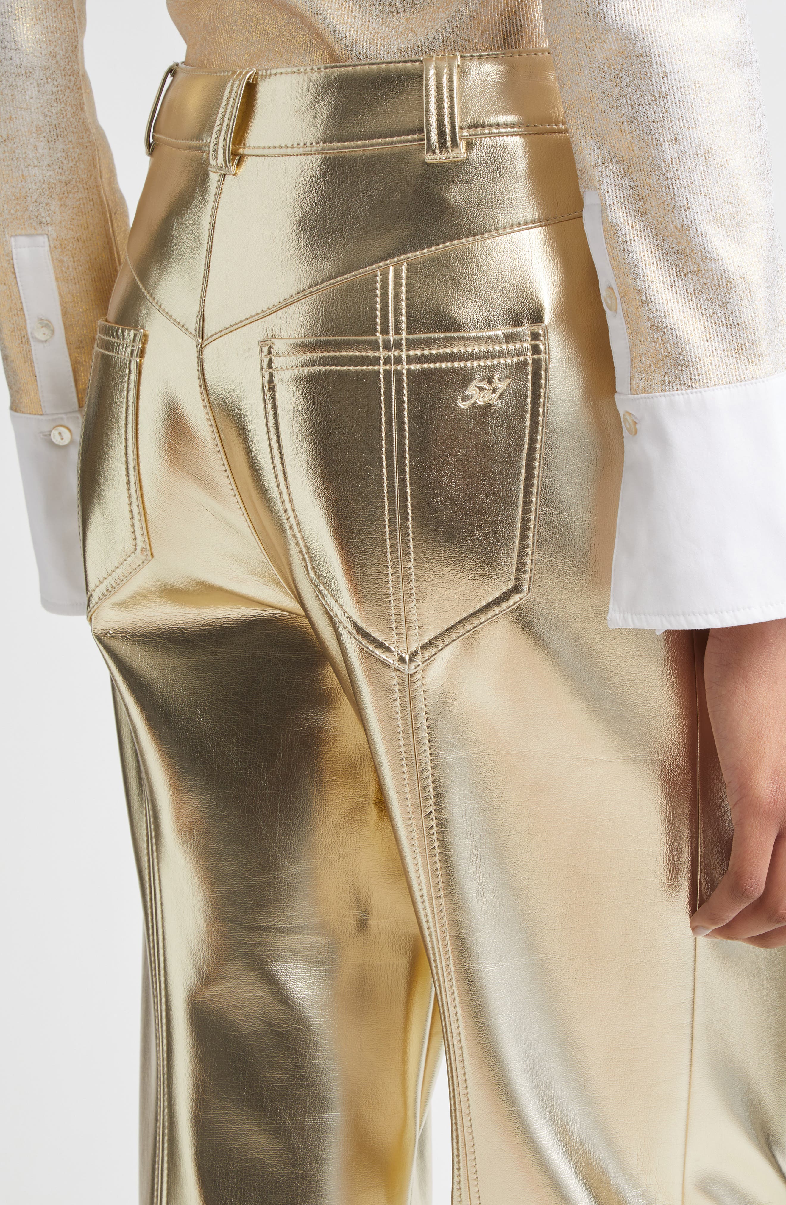 Cinq à Sept Francine High Waist Metallic Faux Leather Wide Leg Pants ...