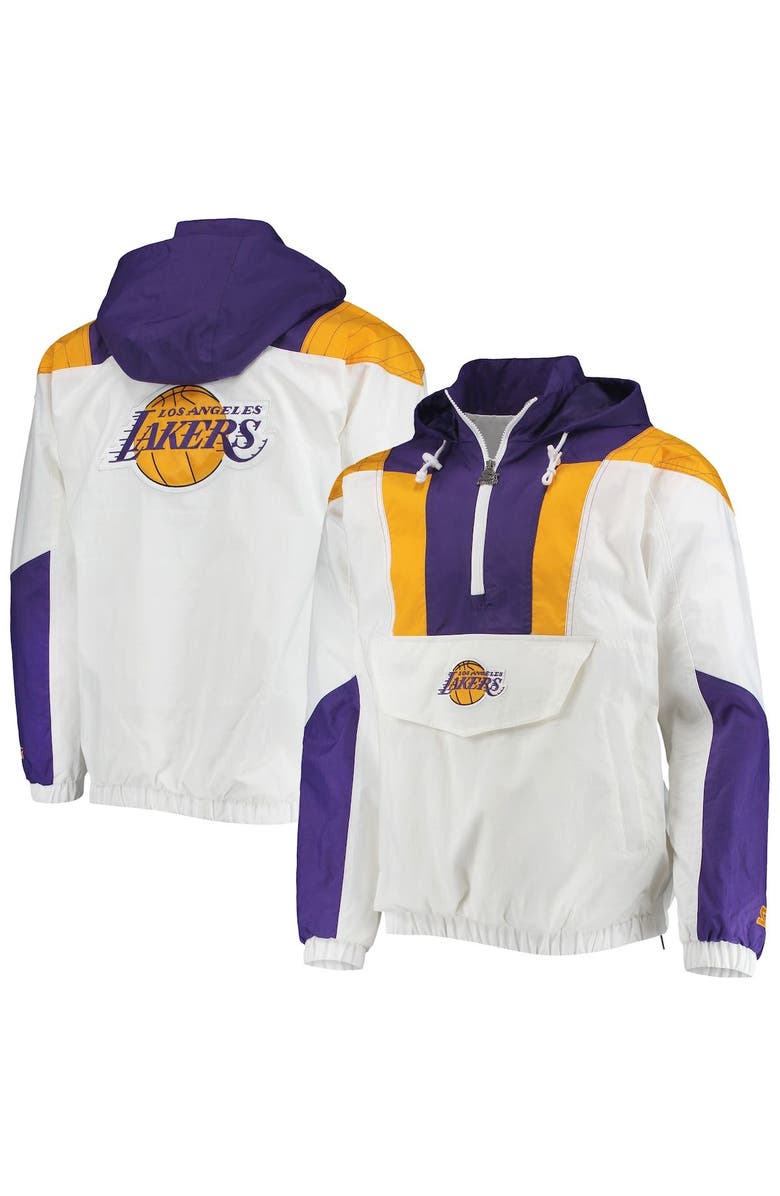 STARTER Men's Starter White Los Angeles Lakers Striker Crinkle Half-Zip ...