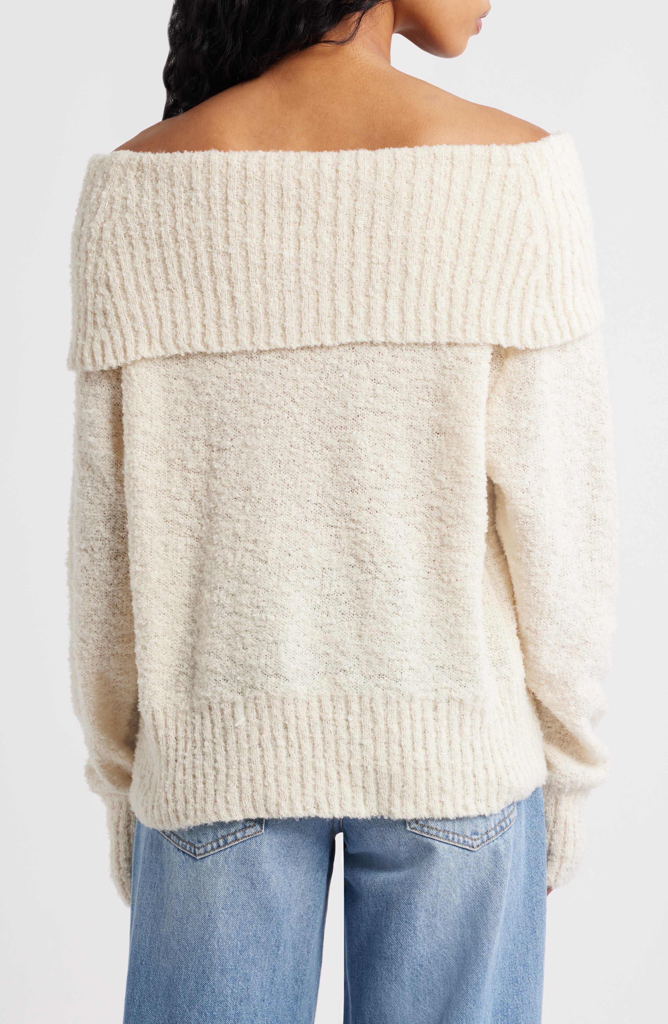 Princess Polly Parkley Bouclé Off-the-Shoulder Sweater | Nordstrom