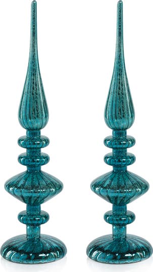Zodax Set of 2 Azenor LED Decorative Glass Tabletop Finial Ornaments ...