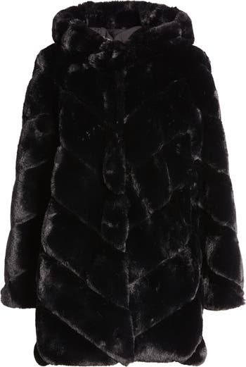 BCBGMAXAZRIA Chevron Faux Fur Hooded Jacket | Nordstrom BCBGMAXAZRIA Chevron Faux Fur Hooded Jacket | Nordstrom