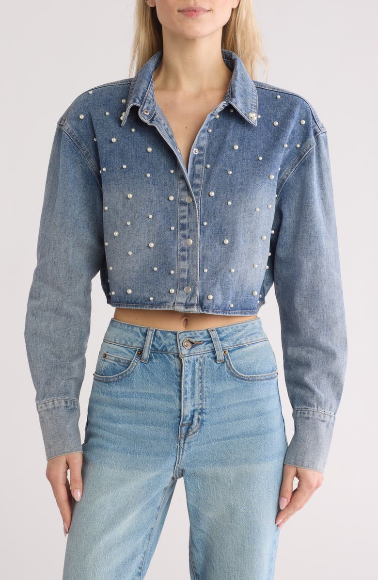 PTCL Faux Pearl Denim Shirt Jacket | Nordstromrack