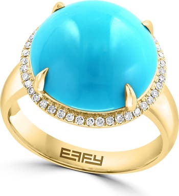 EFFY 14K Yellow Gold Diamond Halo Turquoise Ring | Nordstromrack
