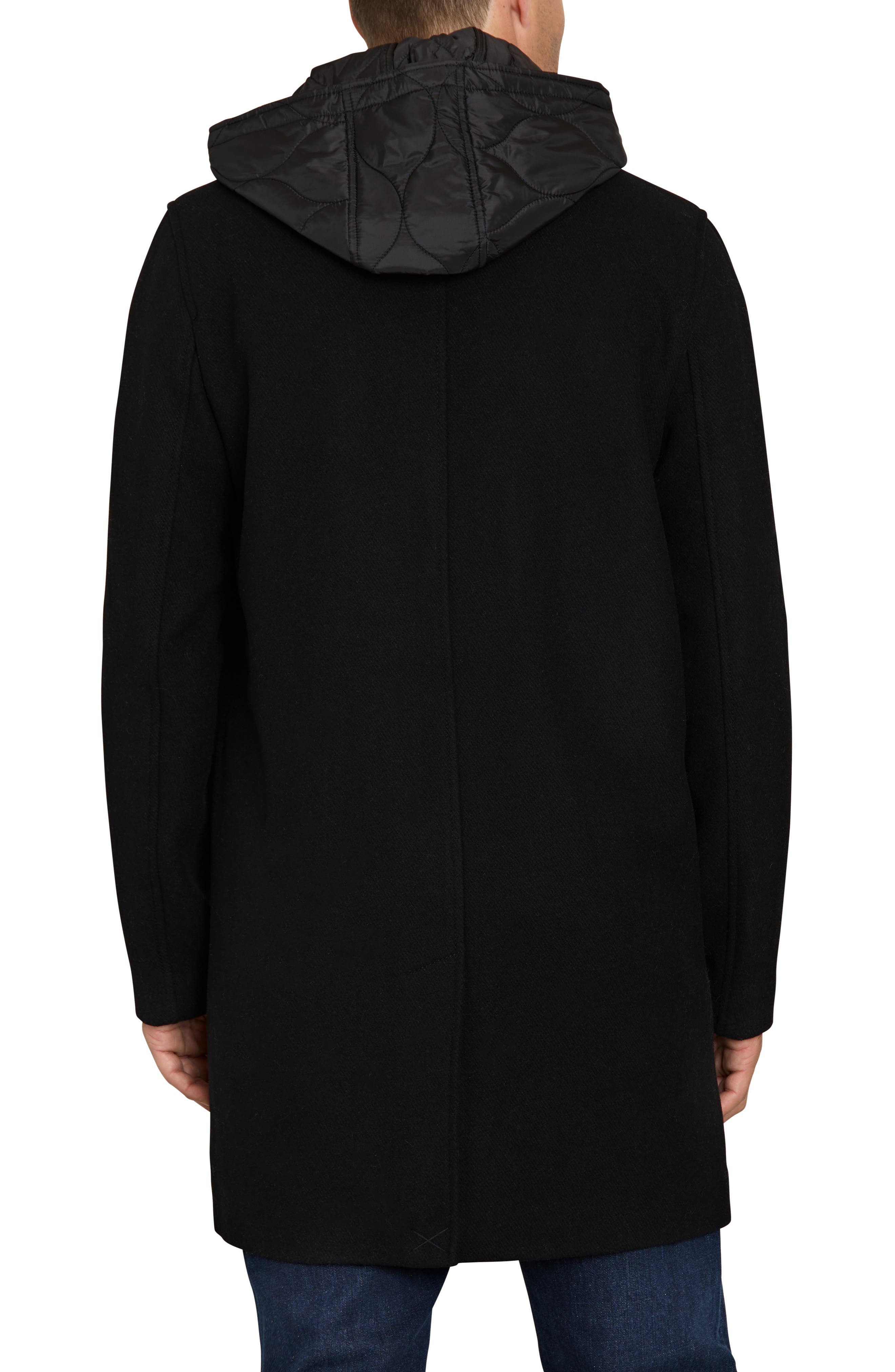Sam Edelman Single Breasted Wool Blend Hooded Coat with Bib | Nordstromrack