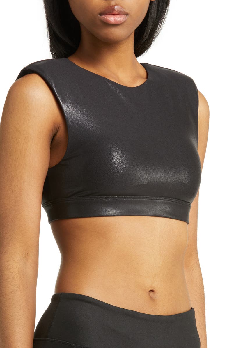 Alo Flash Open Back Foil Faux Leather Sports Bra | Nordstromrack