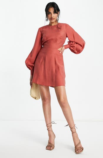 ASOS DESIGN Open Back Long Sleeve Satin MInidress | Nordstrom