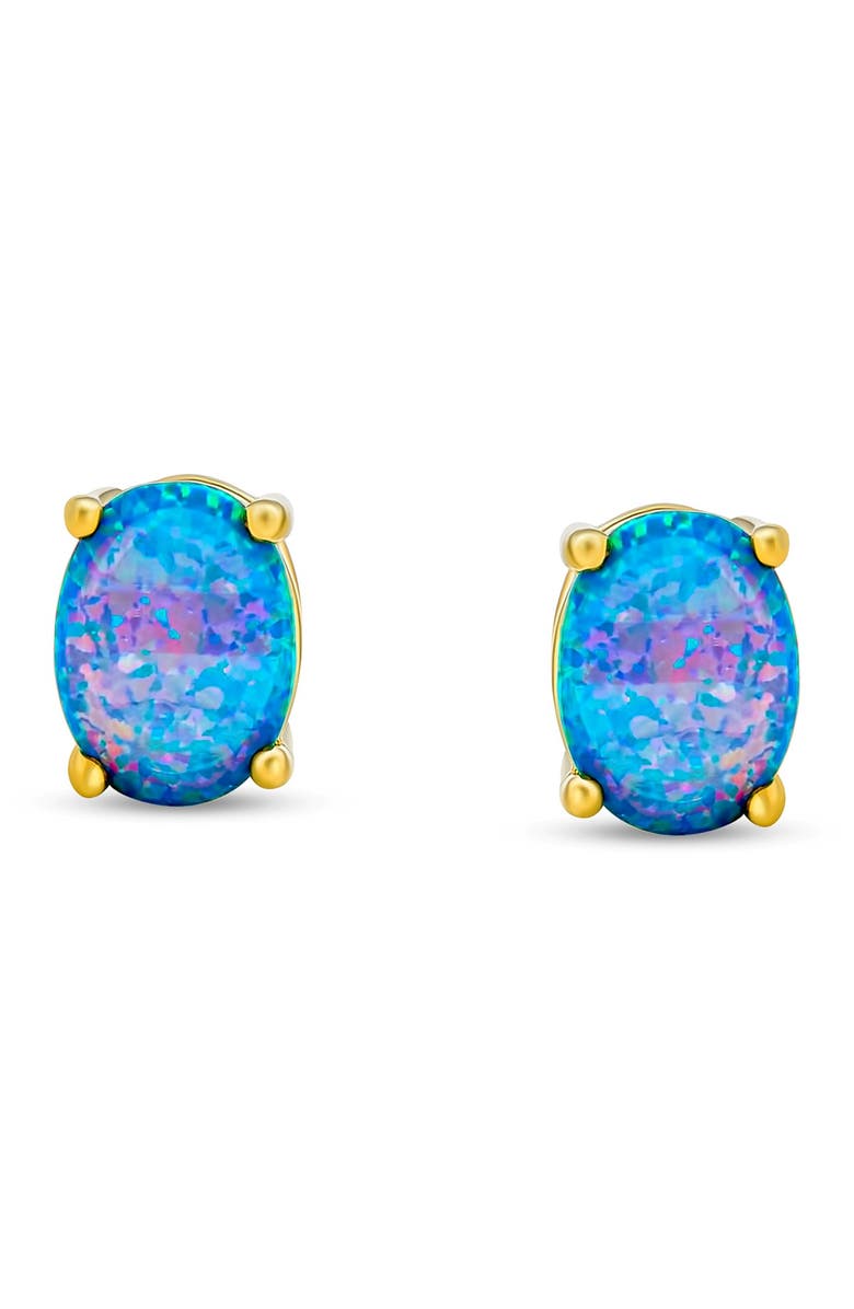 BLING JEWELRY Gold Plated Sterling Silver Created Opal Solitaire Stud ...