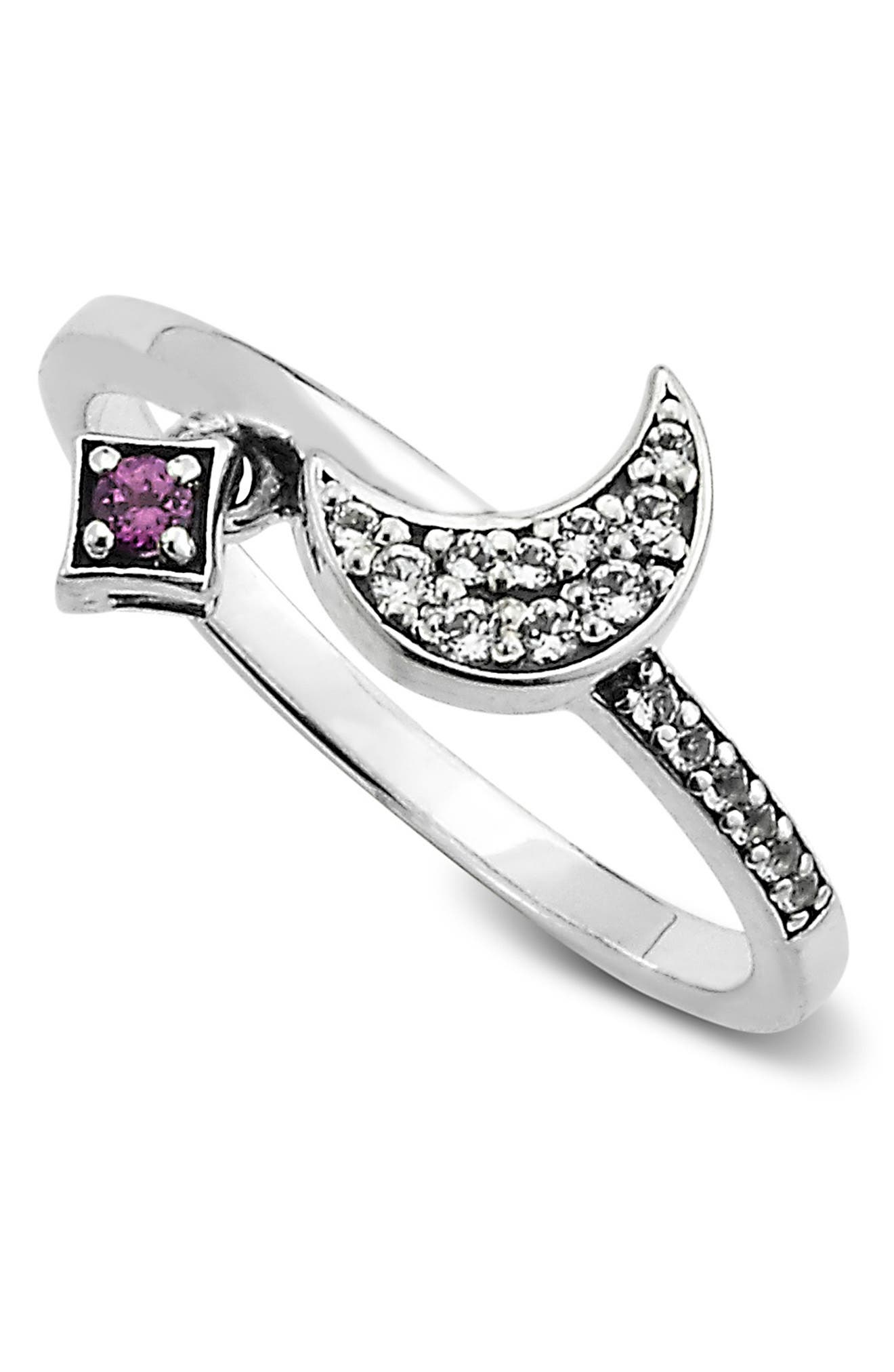 SAMUEL B. Sterling Silver Pavé White Topaz & Rhodolite Moon Ring ...