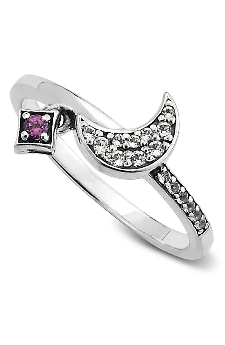 SAMUEL B. Sterling Silver Pavé White Topaz & Rhodolite Moon Ring ...