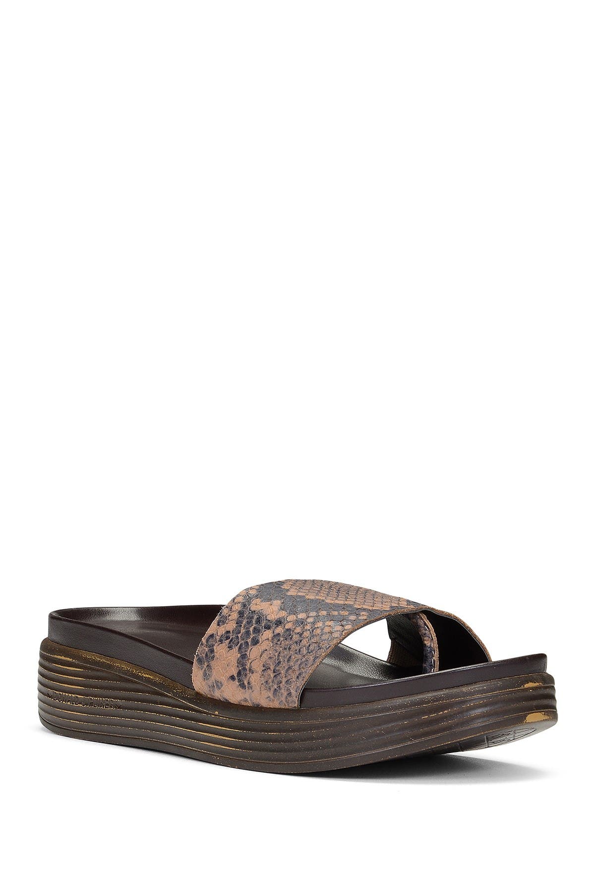 Donald Pliner Fiji Low Wedge Leather Snakeskin Embossed Slide Sandal ...