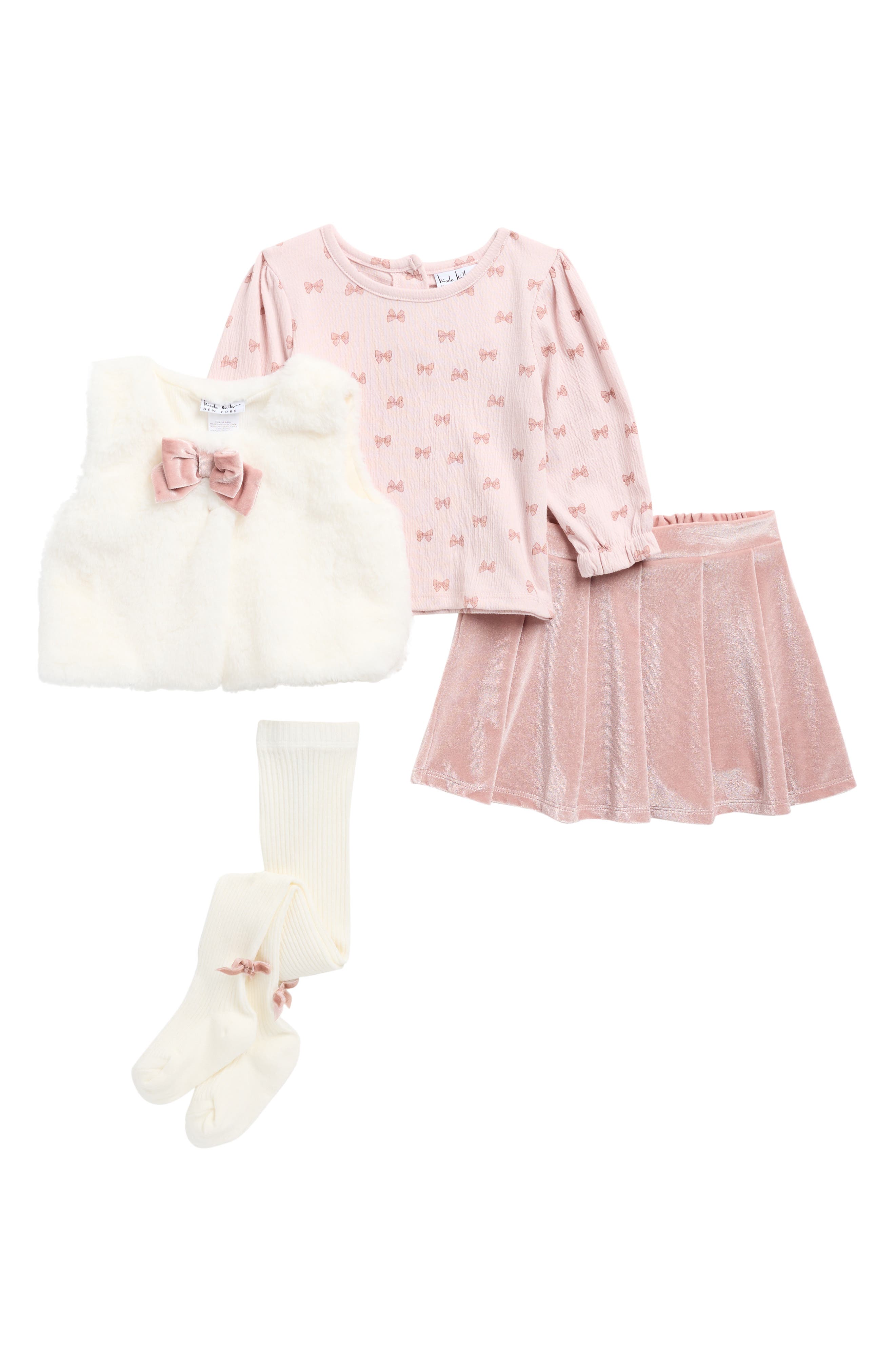 Nicole Miller Print T-Shirt, Faux Fur Vest, Skirt & Socks Set ...