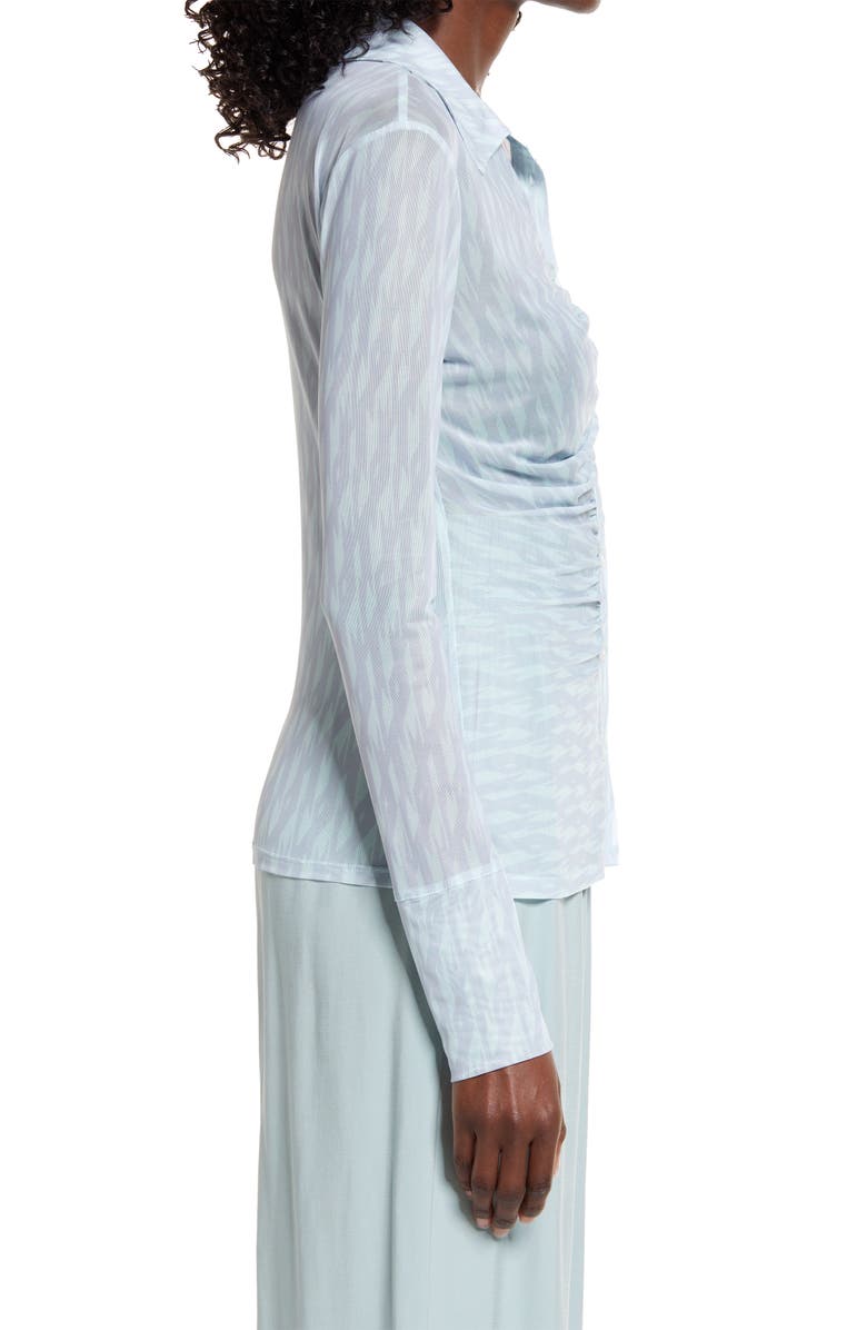 Open Edit Ruched Mesh Button-Up Shirt | Nordstrom