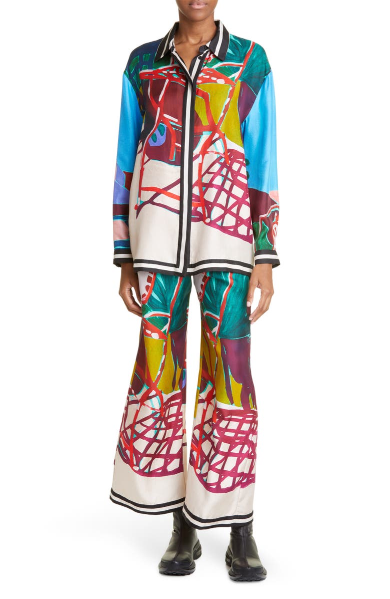 MUNTHE Arum Print Silk Wide Leg Pants | Nordstromrack