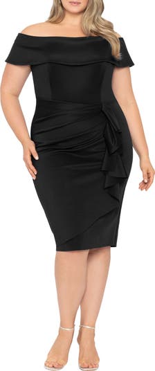 Xscape Evenings Off the Shoulder Side Ruched Cocktail Midi Dress ...