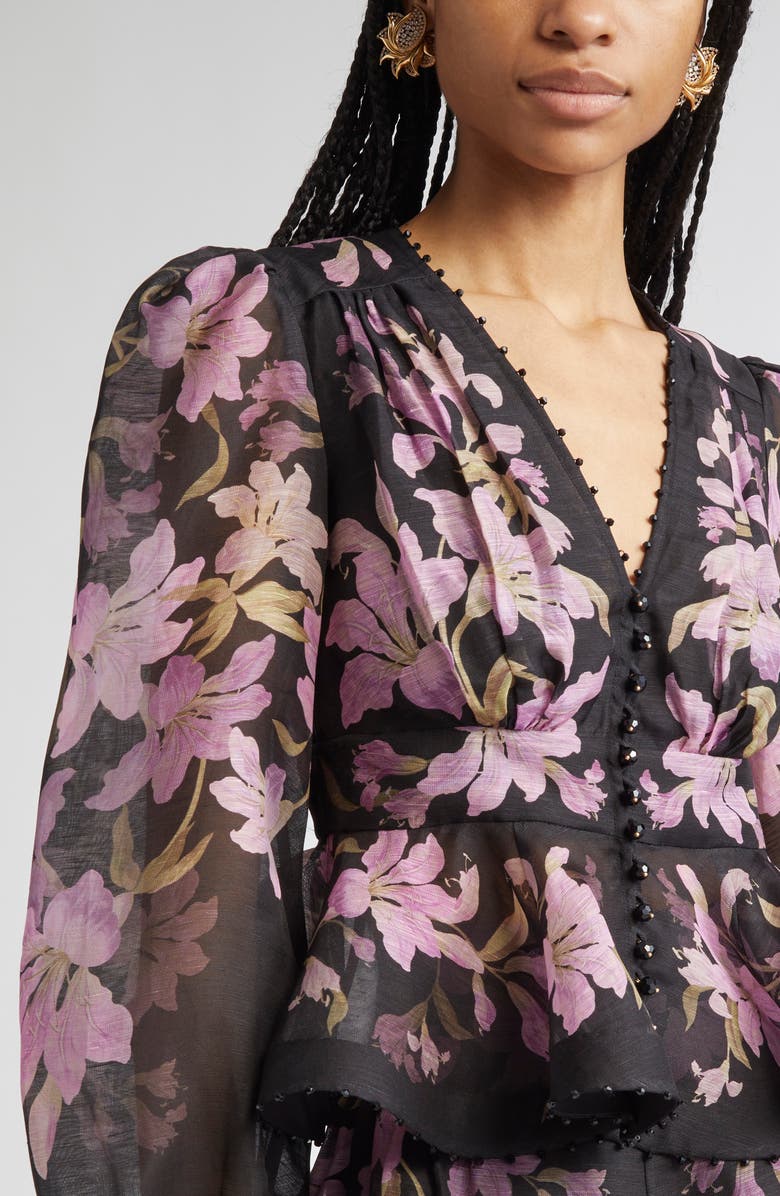 Zimmermann Dawning Beaded Linen & Silk Peplum Top | Nordstromrack