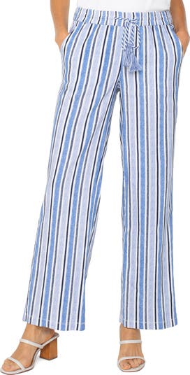 Liverpool Los Angeles Stripe Linen Blend Drawstring Wide Leg Pants ...