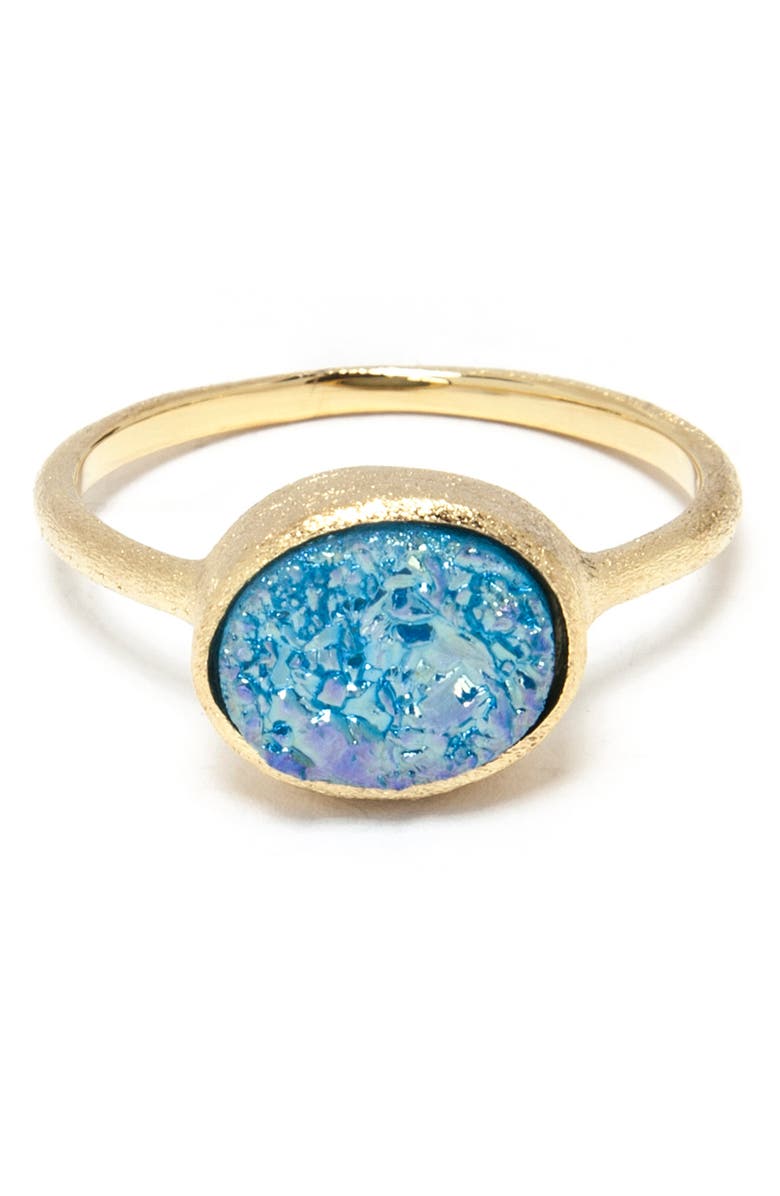 RIVKA FRIEDMAN 18K Yellow Gold Plated Oval Aqua Druzy Satin Ring - Size ...