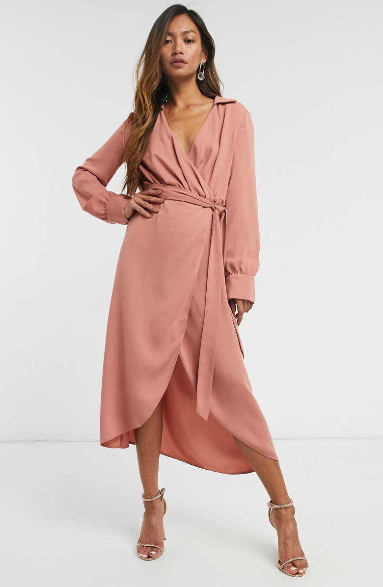 ASOS DESIGN Long Sleeve Wrap Midi Dress | Nordstromrack