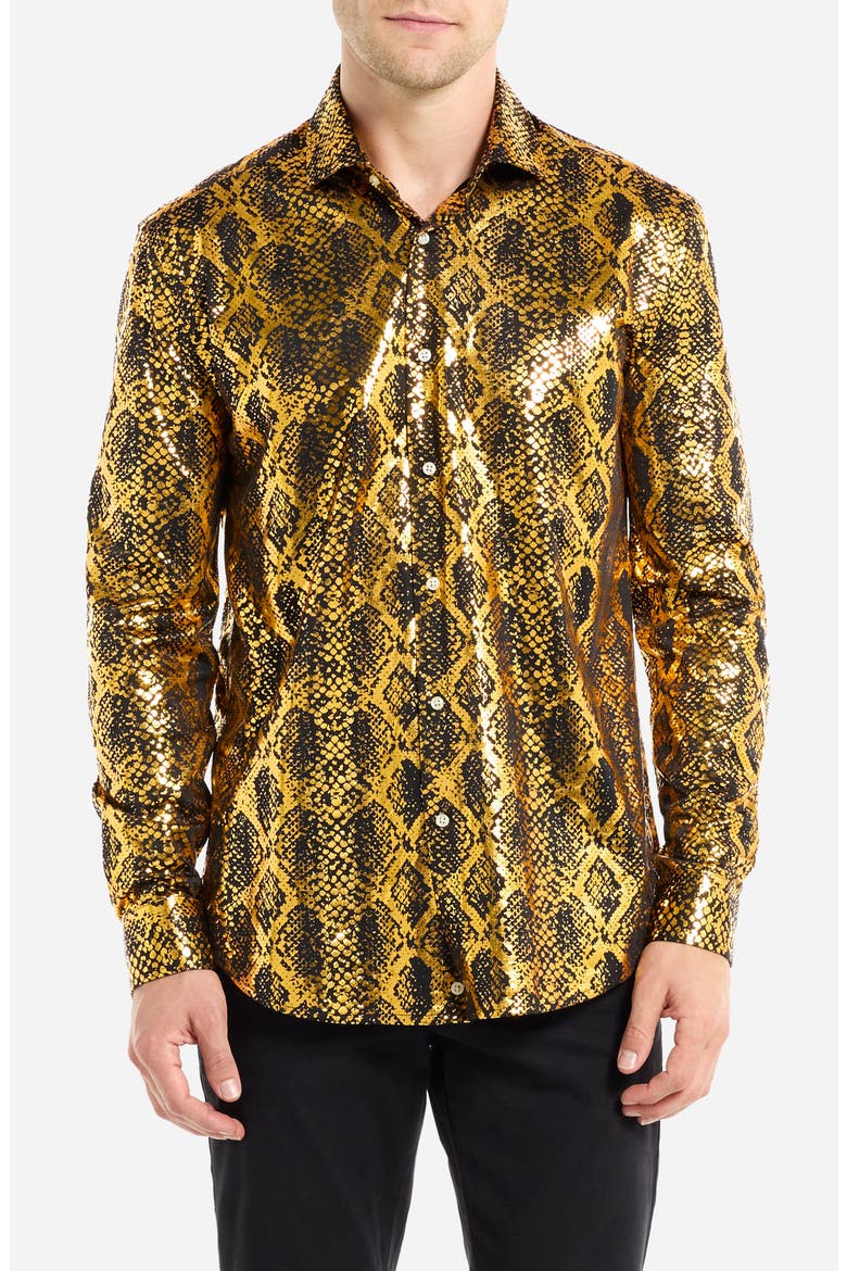 Modern Tailored Fit Shiny Snake Wrinkle Resistant Button-Up Shirt (Men ...