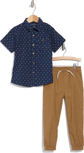 Kenneth Cole Kids' Dot Short Sleeve Button-Up Shirt & Joggers Set ...