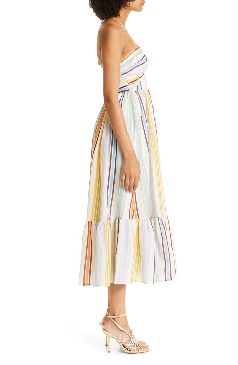 ALEMAIS Axum Stripe Organic Cotton Tiered Cutout Halter Dress ...