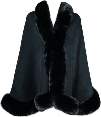 SURELL Faux Fur Trim Knit Ruana | Nordstromrack