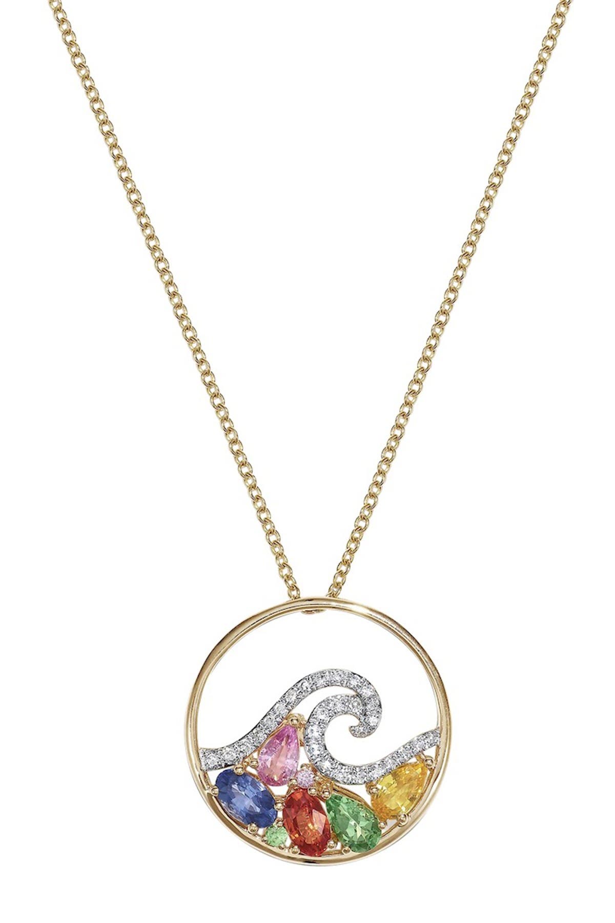 EFFY 14K Yellow Gold Diamond, Tsavorite & Sapphire Wave Pendant ...