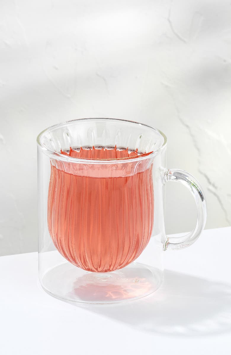 JoyJolt 3D Inverted Flower Floret Double Walled Glass Mug - Set of 2 ...